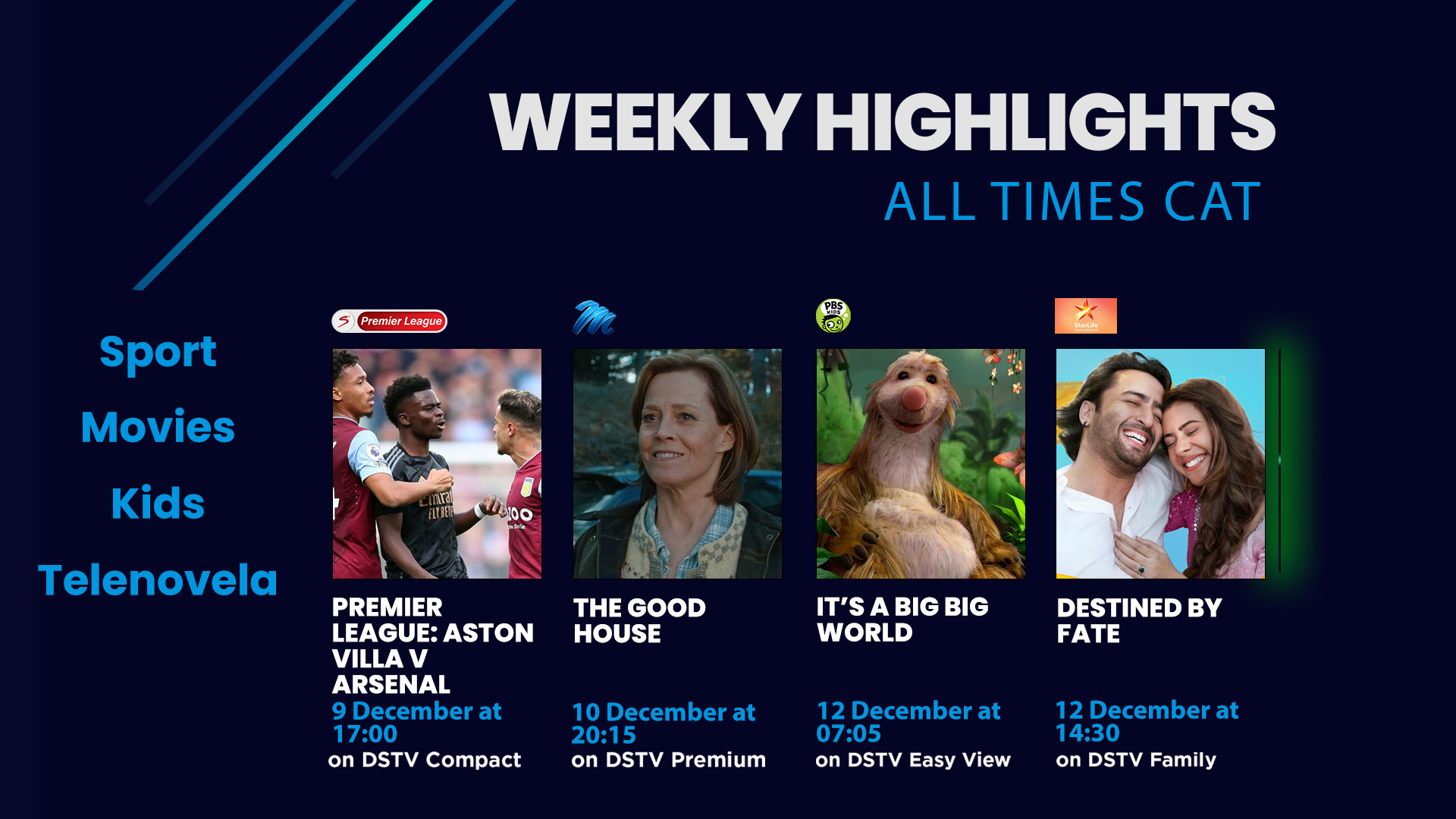 DSTV WEEKLY HIGHLIGHTS 8-14 December 2023